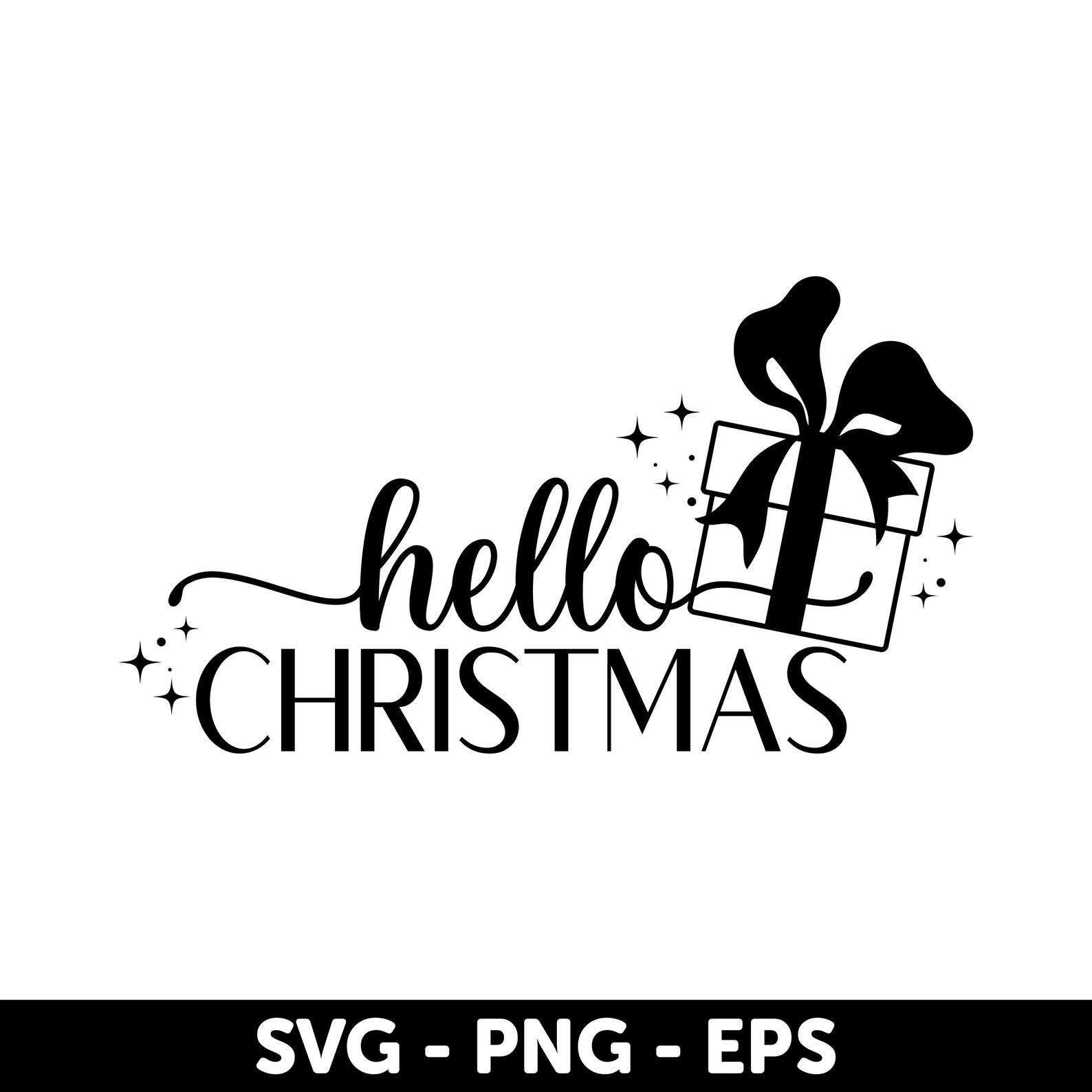Hello Christmas Gift Box Digital Clipart Design SVG, Hello Christmas ...