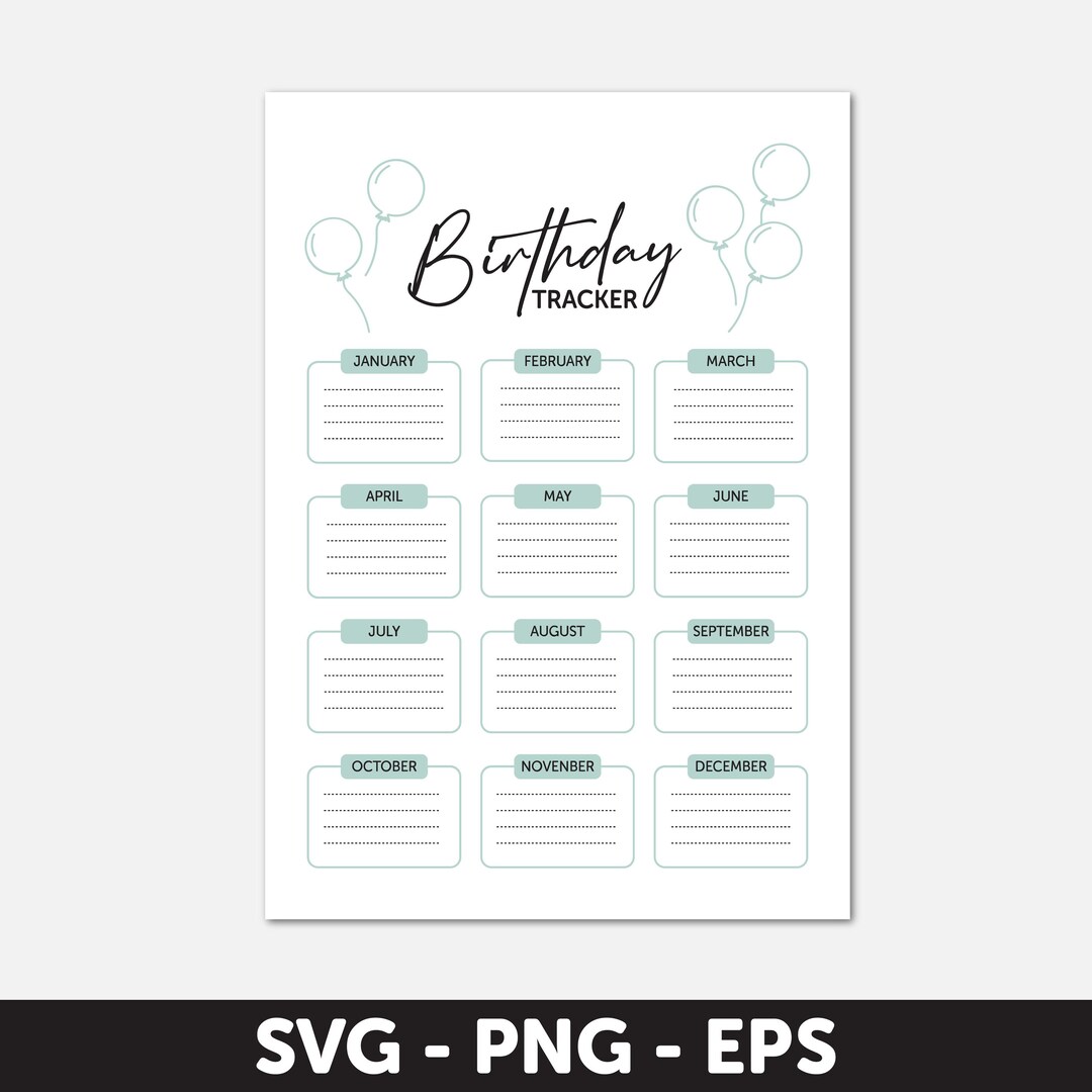 Birthday Tracker Printable, Birthday Planner, Monthly Birthday Calendar ...