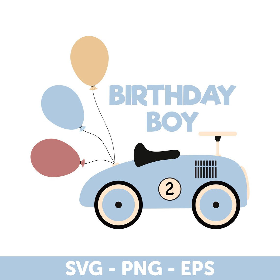 Blue Birthday Boy Car SVG, Digital Clipart Design, Blue Car & Balloons ...