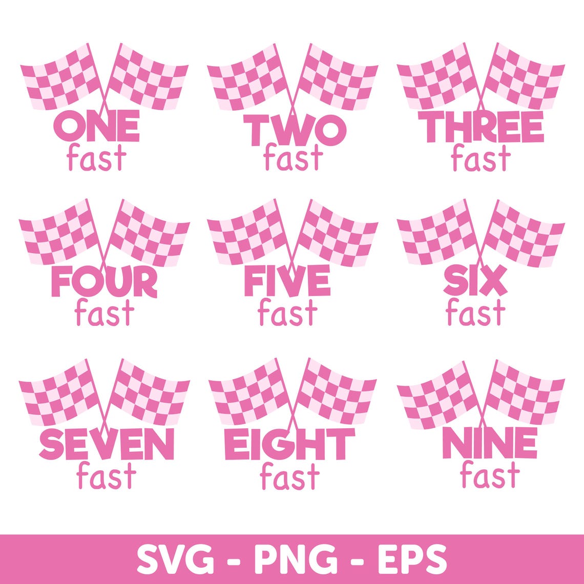 Fast Numbers Pink, Checkered Flags, Digital Clipart Set SVG, Racing ...
