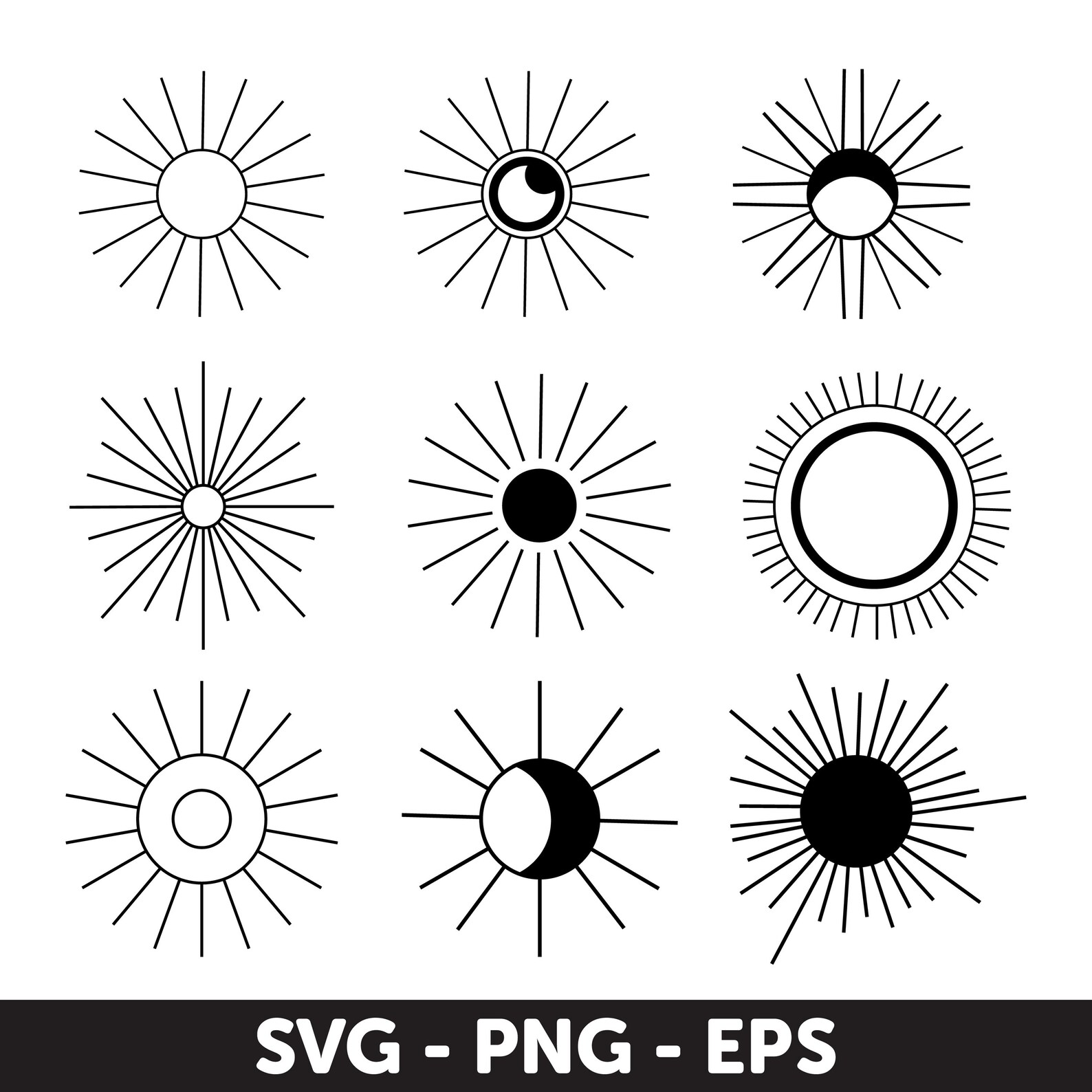 Celestial Sun and Moon SVG, PNG, Minimalist Digital Download, Sun SVG ...