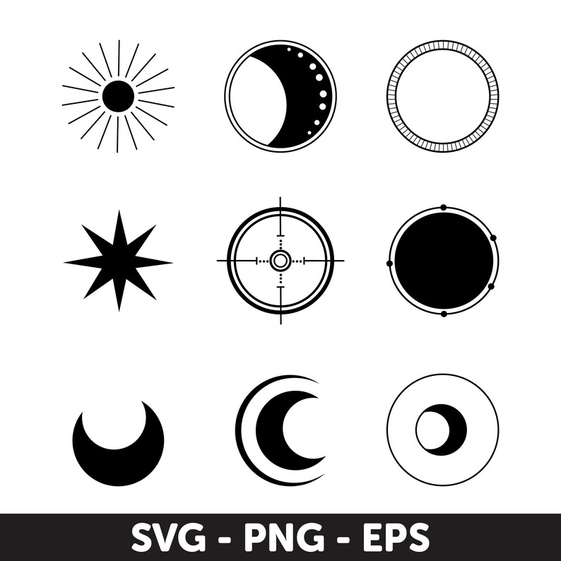 Circular Symbol Set SVG, Sun, Moon, Stars SVG, EPS Formats, Sun Svg ...
