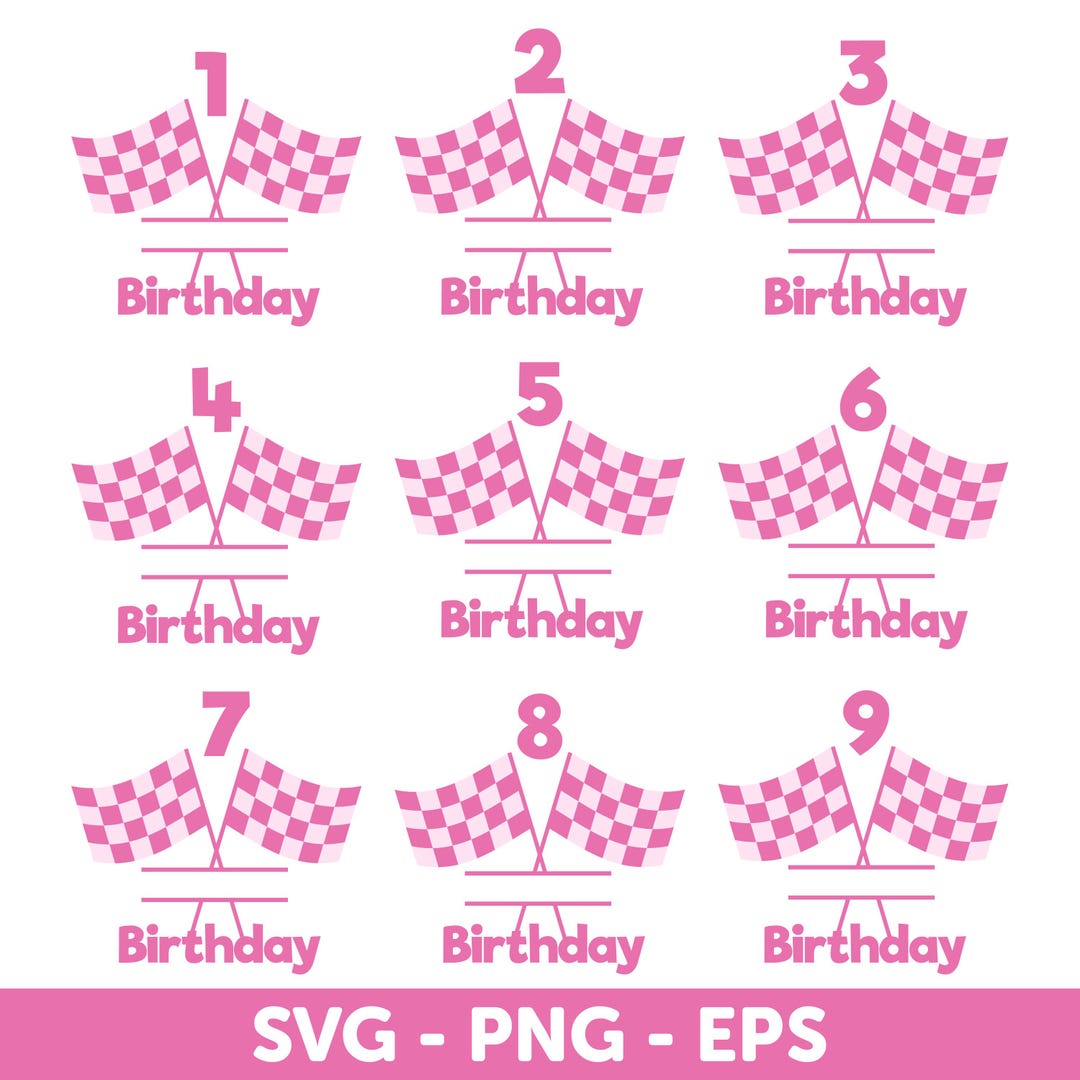 Racing Flag SVG, Pink Race Car Birthday Number Set, SVG Designs for ...