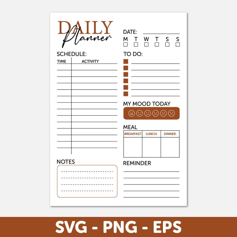 Daily Task Planner Svg, Daily Routine Svg, Printable to Do List Svg ...