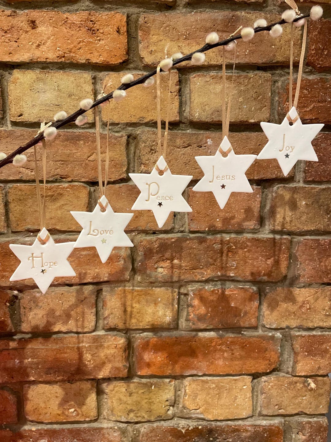 Peace, Joy, Love, Hope & Jesus Christmas Star Decorations - Set of Five ...