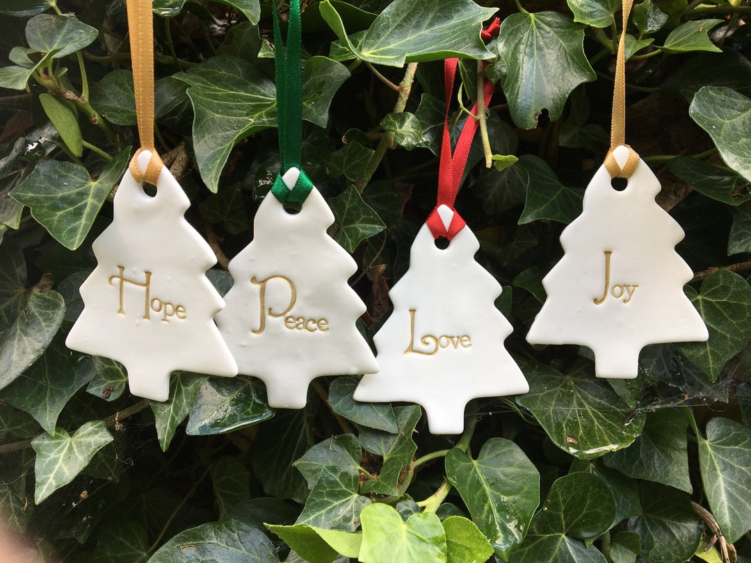 Peace, Joy, Love and Hope Christmas Tree Decorations - Set of Four. - Etsy