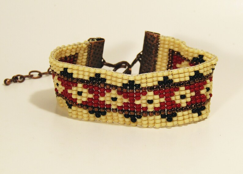 Ivory Bead Loom Bracelet With Dark Red and Copper - Etsy