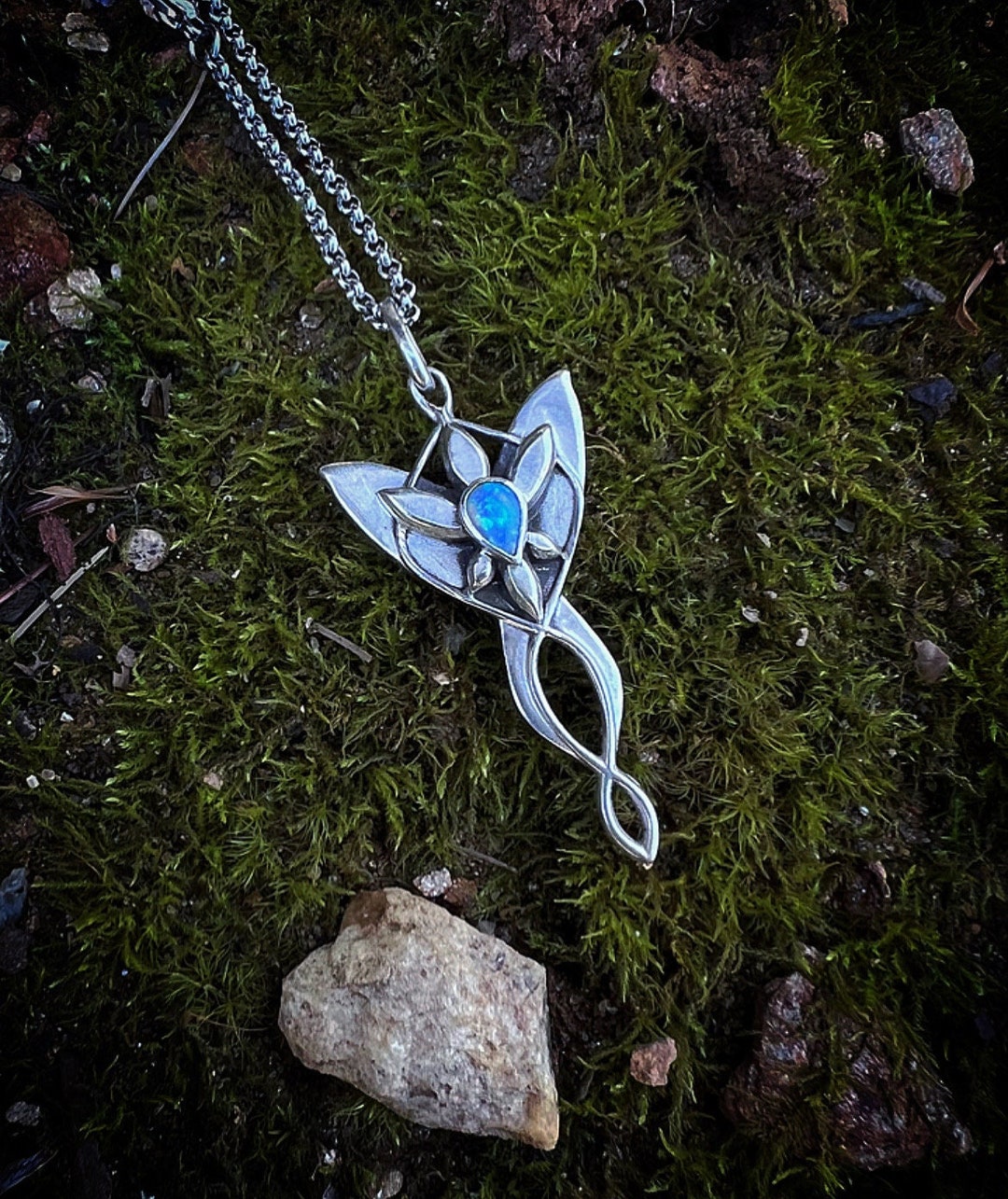 Elven Star Fantasy Opal Pendant, Mystical Silver Elf Jewelry With ...