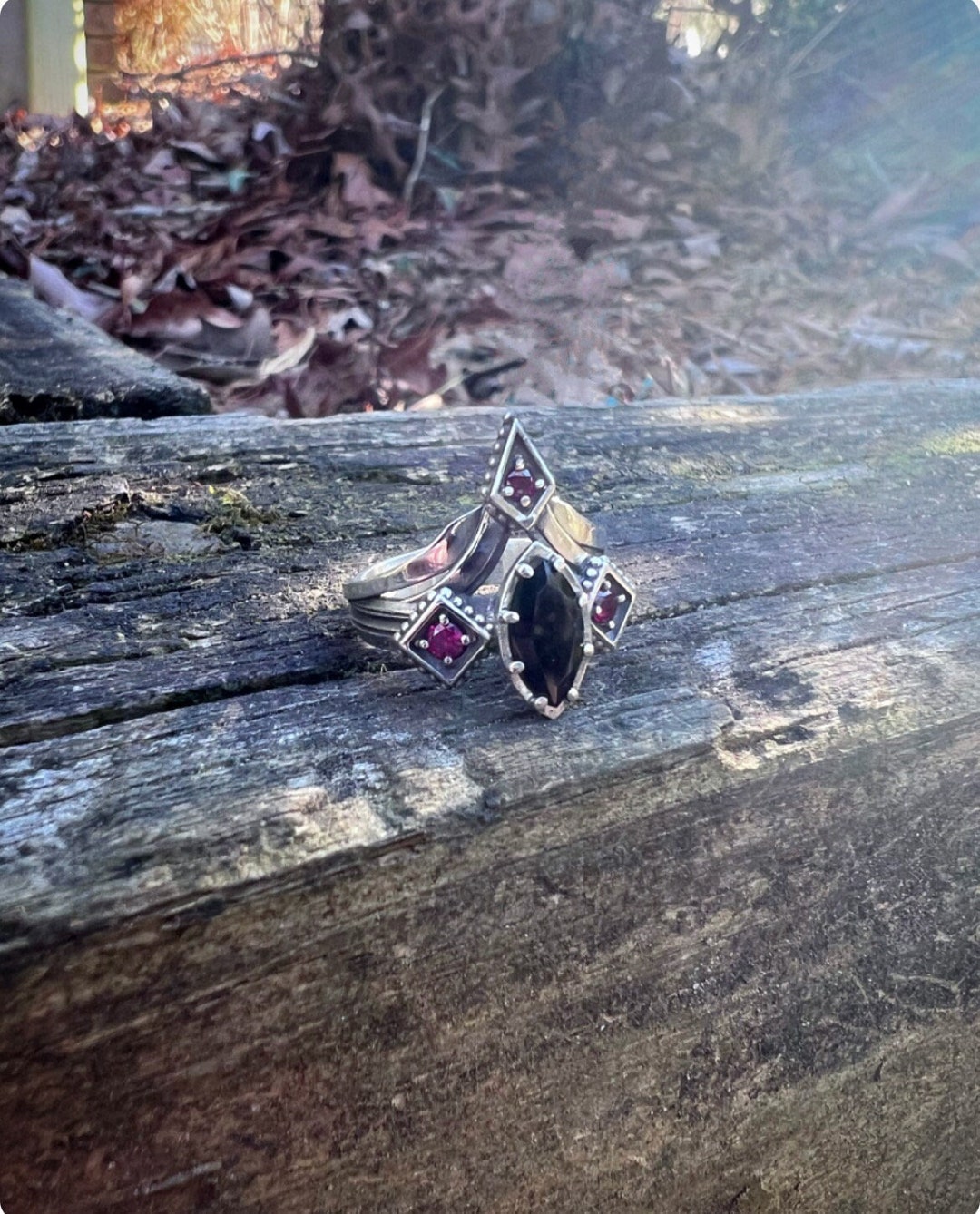 Bathory Vampire Gothic Ring, Sterling Silver Ring With Onyx and Ruby ...