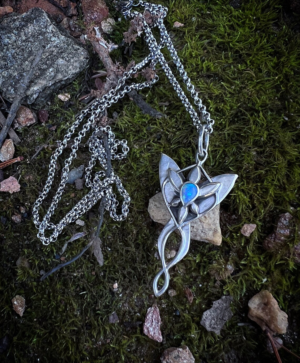 Elven Star Fantasy Opal Pendant, Mystical Silver Elf Jewelry With ...