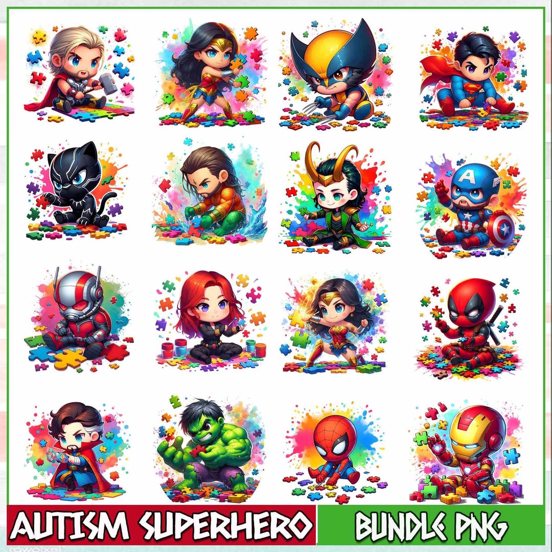 Cartoon Characters Autism Awareness PNG Bundle, Autism Puzzle Png ...