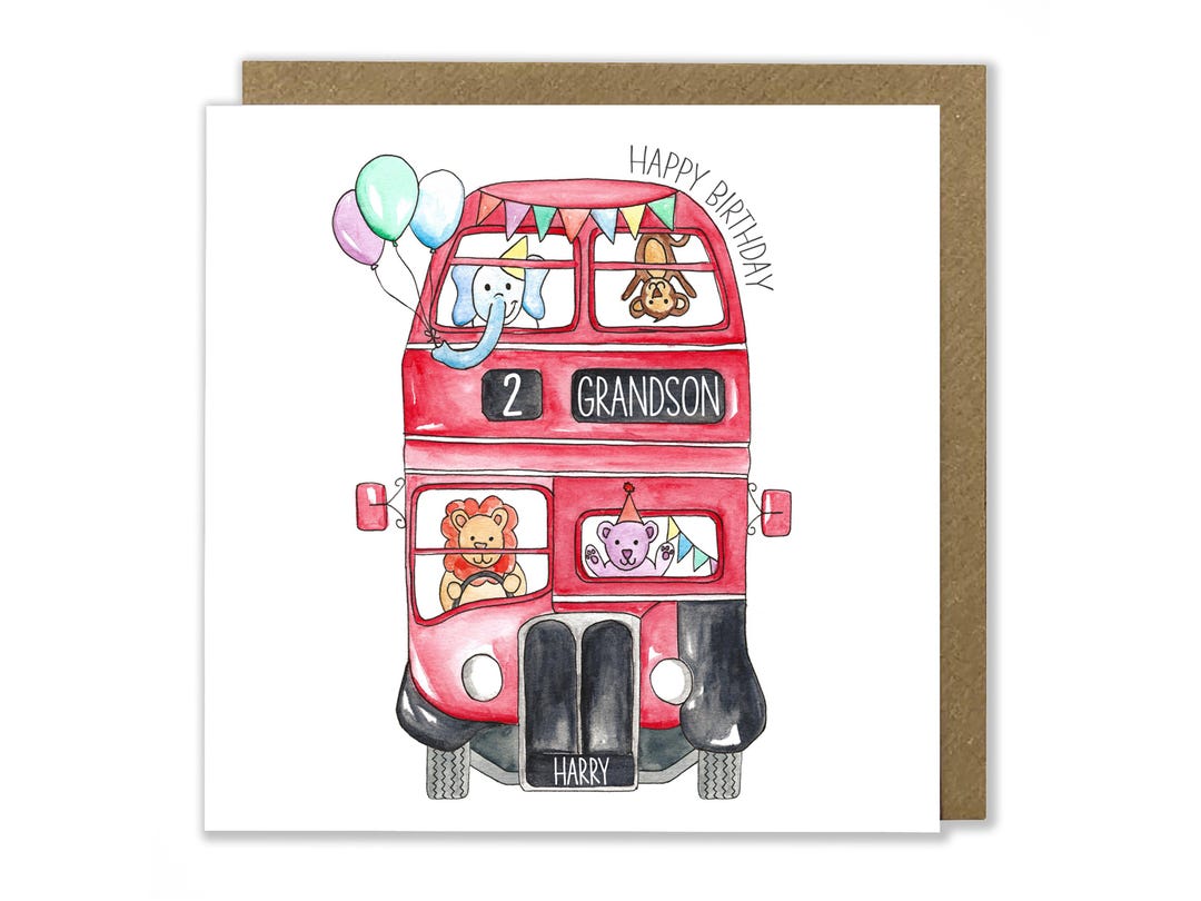 Personalised Party Bus Birthday Card, Children's Party Animals, Red Bus ...