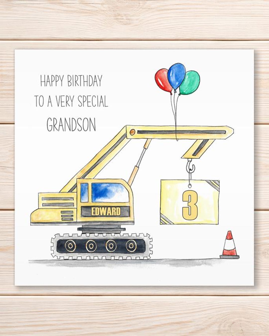 Personalised Digger Birthday Card, Construction Birthday Card, Kid's ...