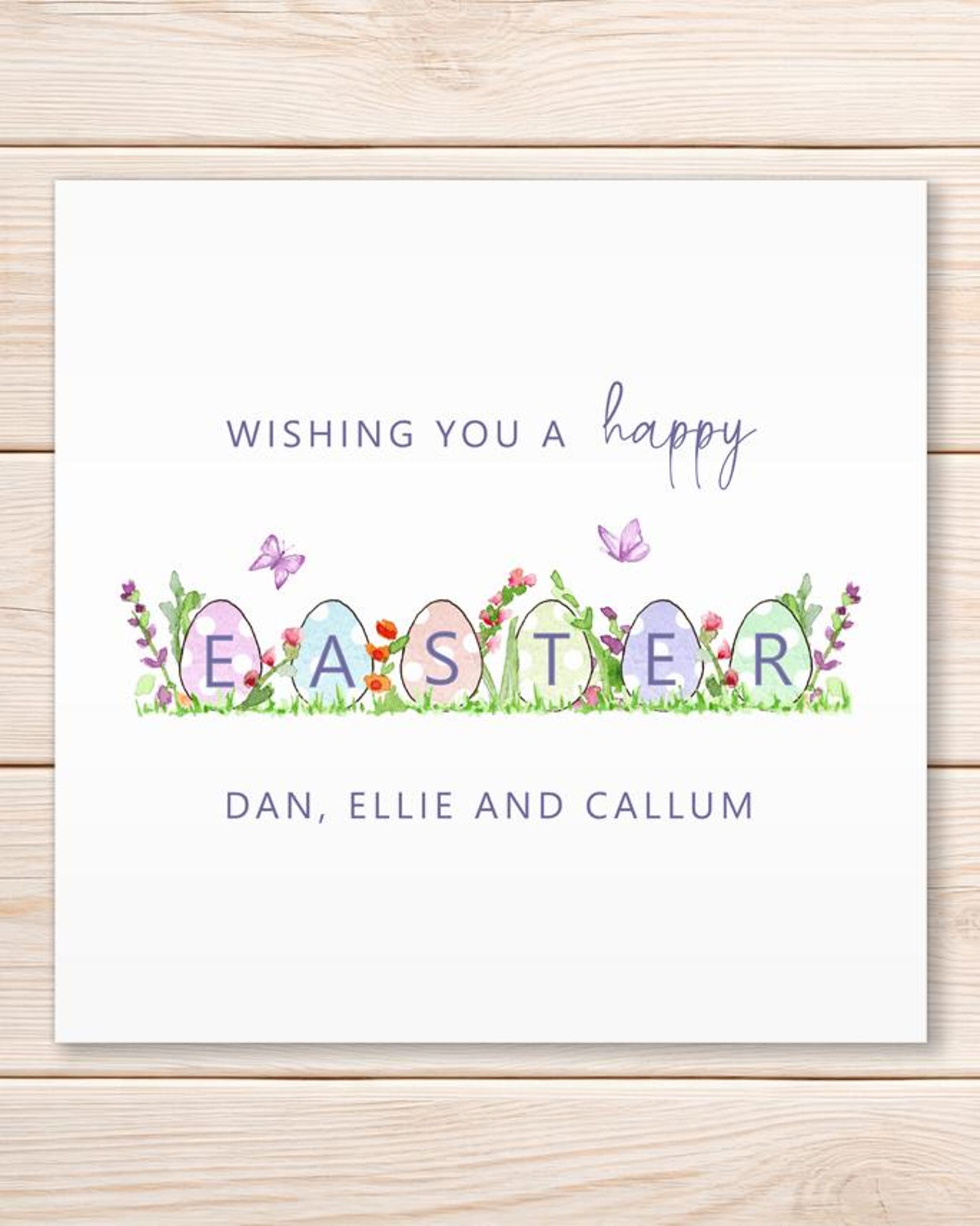 Personalised Easter Card, Easter Egg Card, Floral Card, Eggs in Grass ...