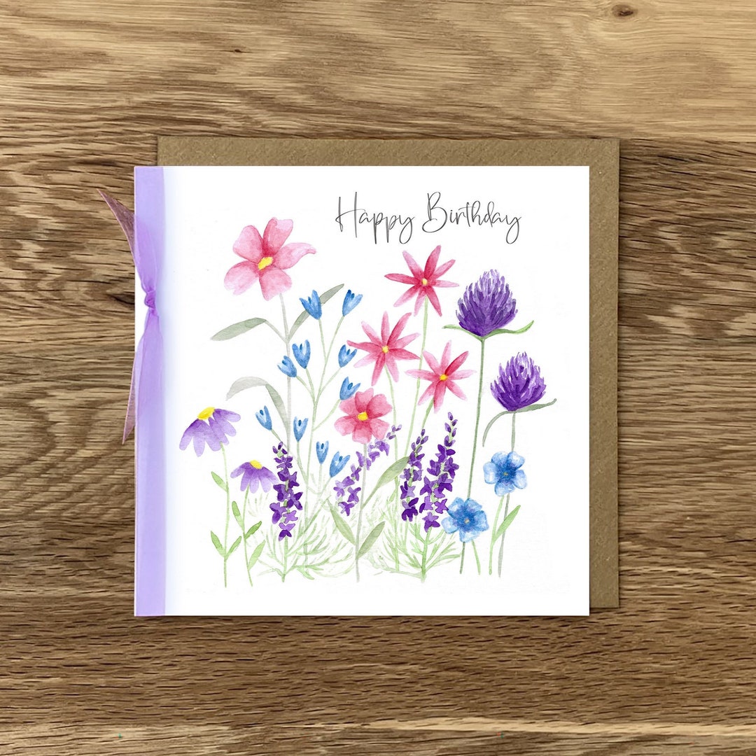 Wild Flower Birthday Card, Happy Birthday, Watercolour Greeting Card - Etsy