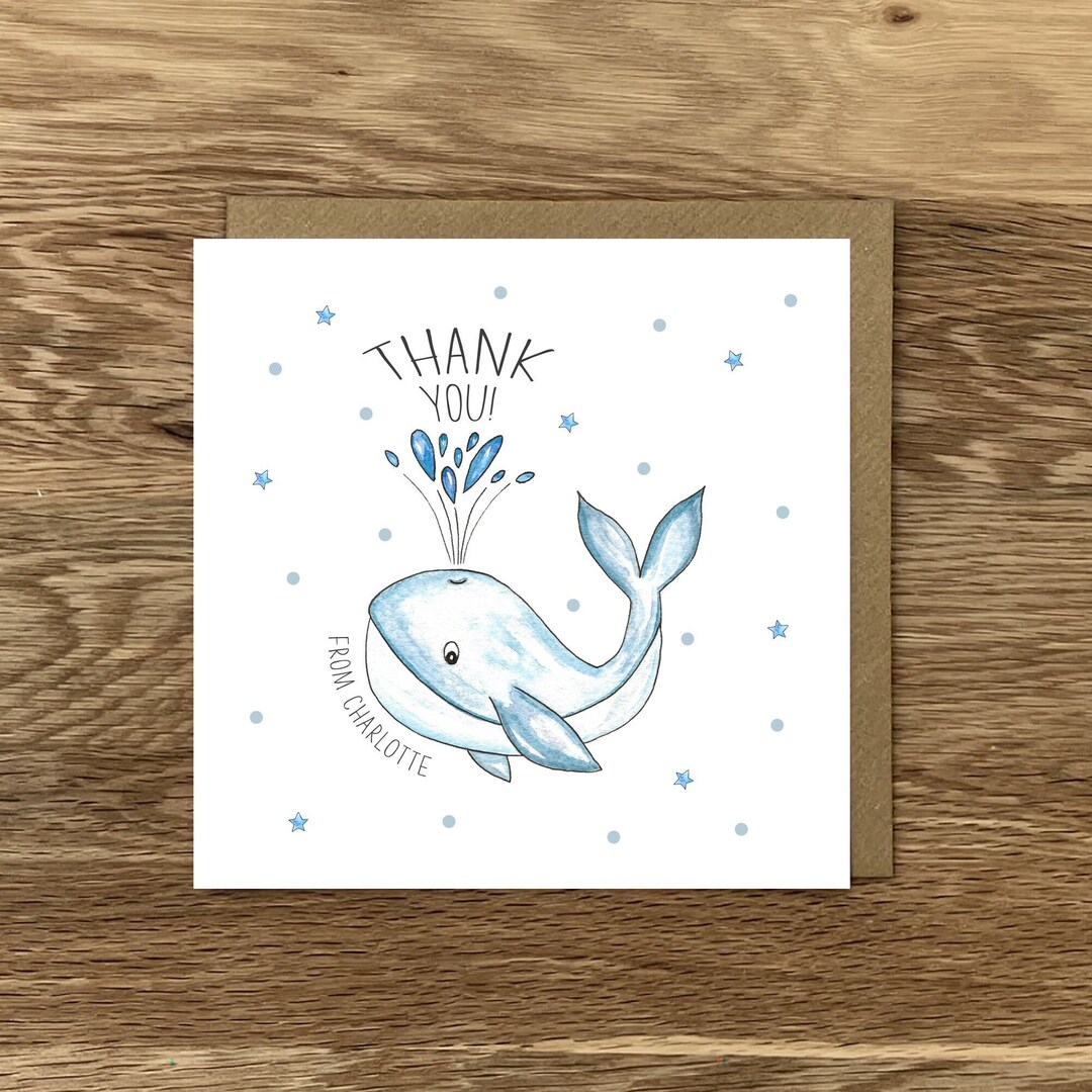 Personalised Whale Thank You Card, Kid's Thank You Card, Thank You Greeting Card, Birthday Party ...