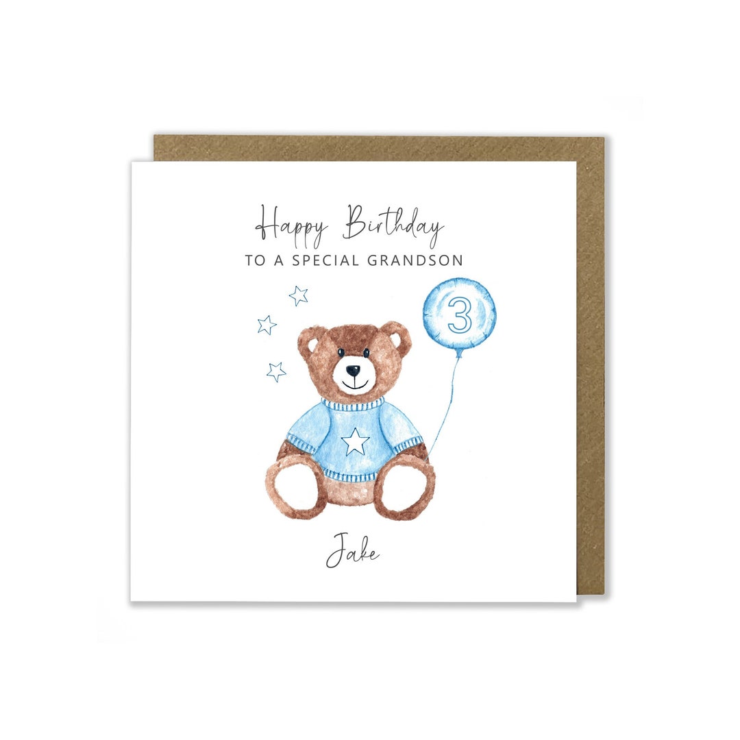Personalised Teddy Birthday Card, Teddy Bear Birthday Card, Boy, Kid's ...