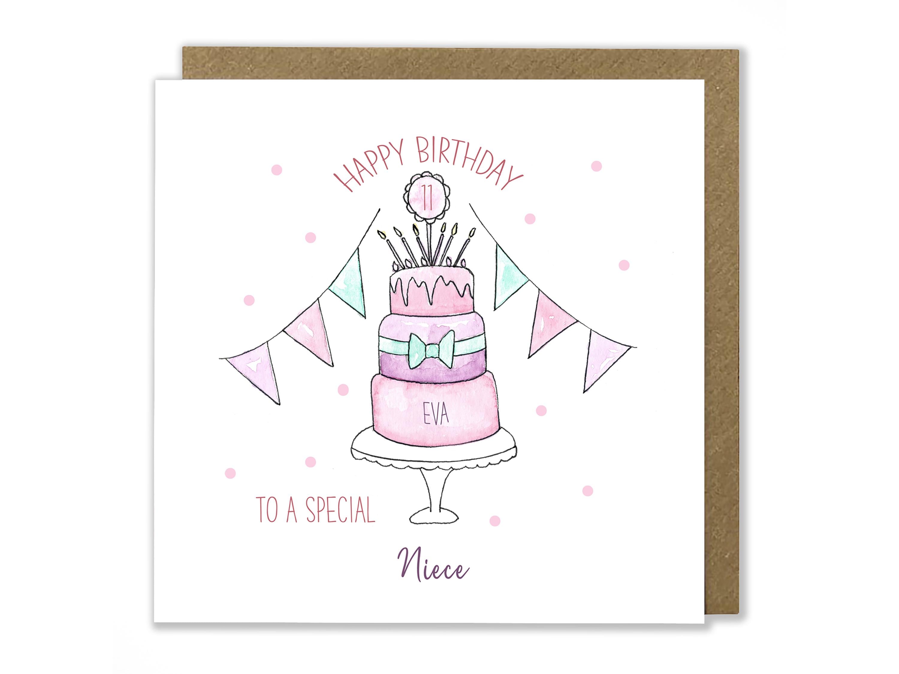 Personalised Girl's Birthday Card, Birthday Cake Card, Happy Birthday ...