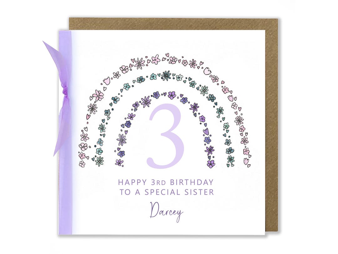Personalised Rainbow Birthday Card, Happy Birthday Card, Ages, 1, 2, 3 ...