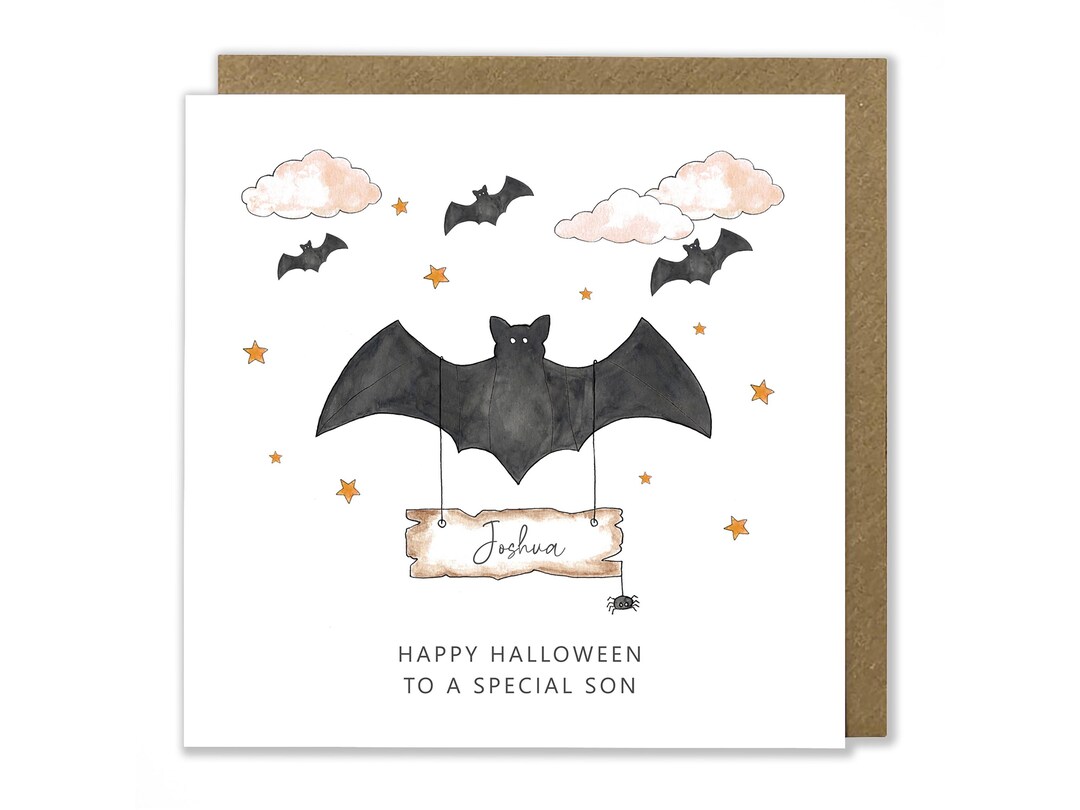 Personalised Halloween Bat Card, Happy Halloween Card, Kid's Halloween ...