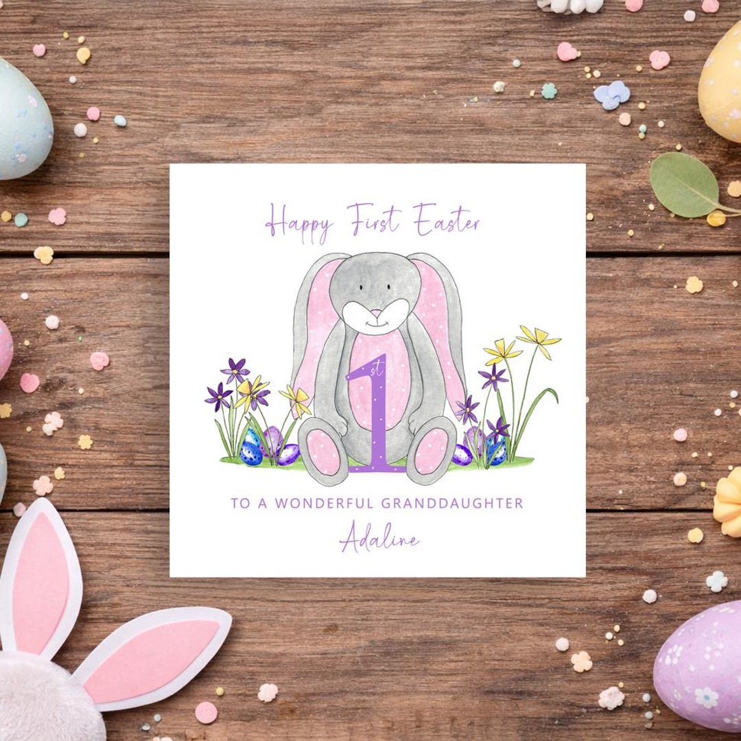 Personalised First Easter Bunny Card, Happy 1st Easter Card, Baby Girl ...