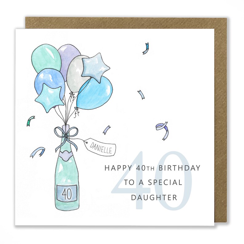 Personalised 40th Birthday Card, Champagne and Balloons, Age 40 Card ...