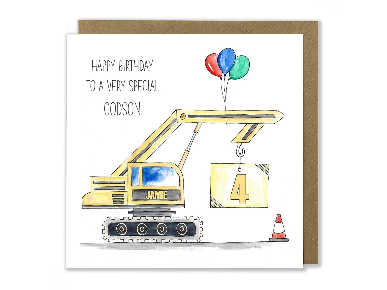 Personalised Digger Birthday Card, Construction Birthday Card, Kid's ...