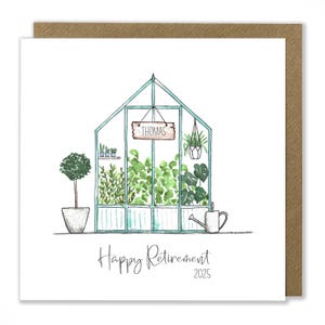 Personalised Retirement Greenhouse Card, Gardening Card, Happy ...