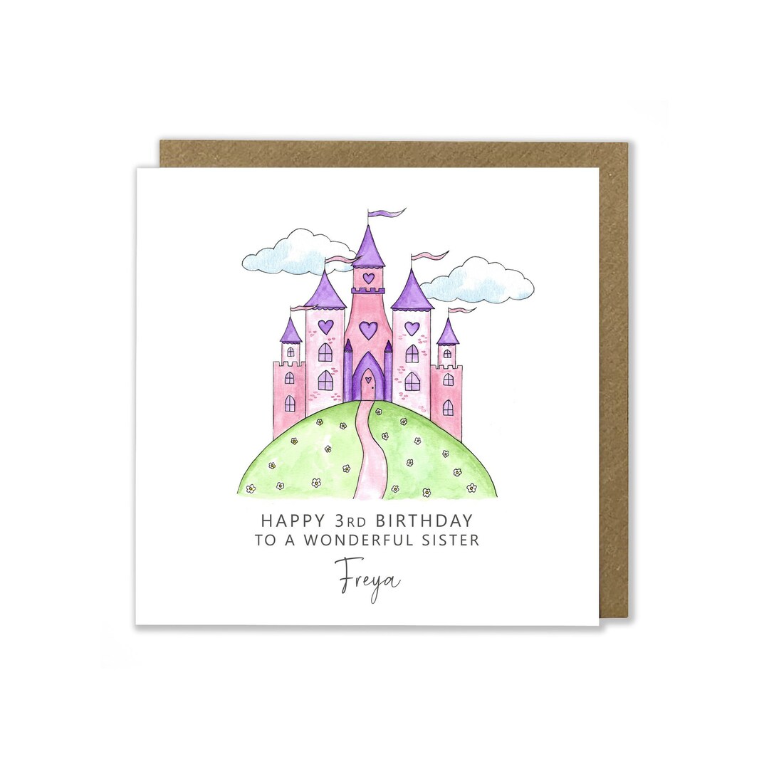 Personalised Princess Castle Birthday Card, Happy Birthday Card, Kid's ...