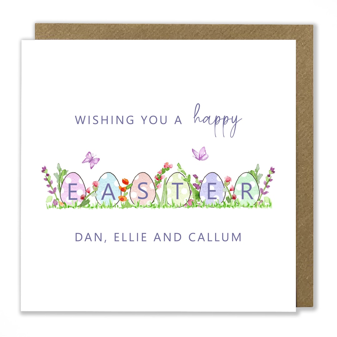 Personalised Easter Card, Easter Egg Card, Floral Card, Eggs in Grass ...