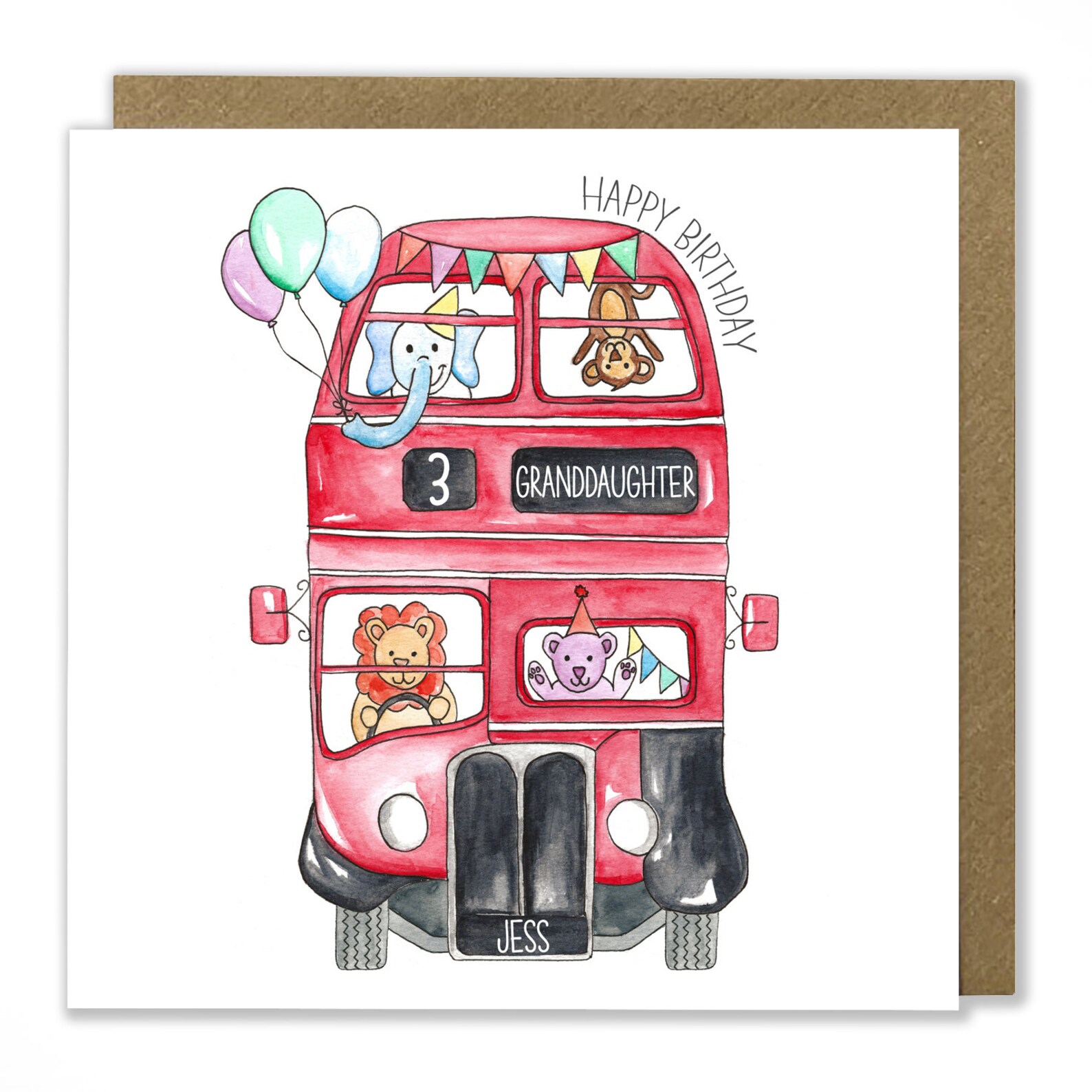 Personalised Party Bus Birthday Card, Children's Party Animals, Red Bus ...