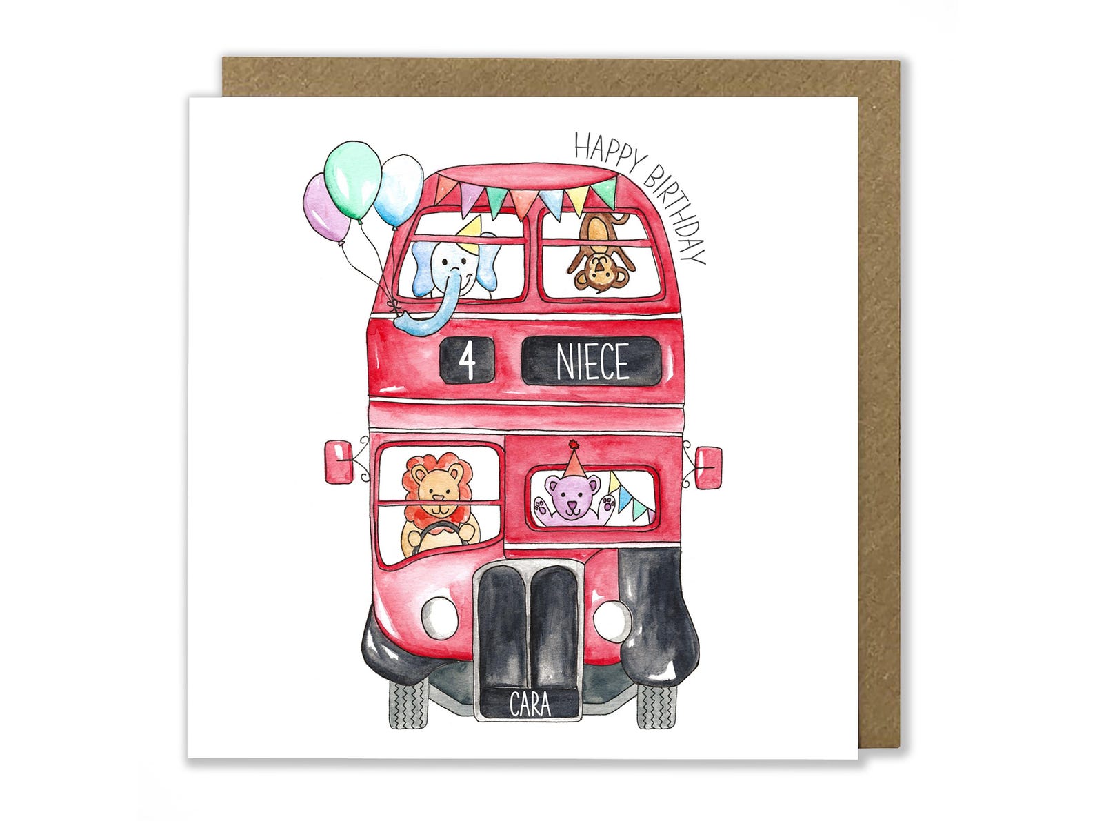 Personalised Party Bus Birthday Card, Children's Party Animals, Red Bus ...