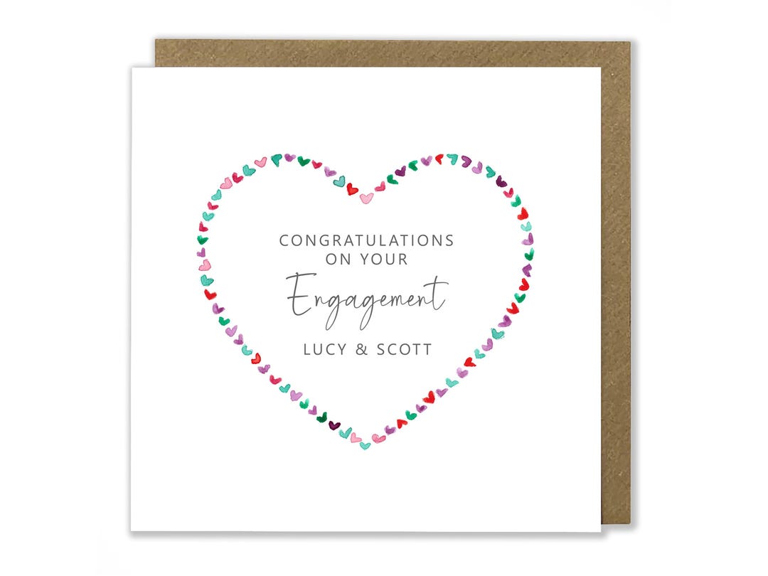 Personalised Engagement Card, Heart Engagement Card, Congratulations on ...