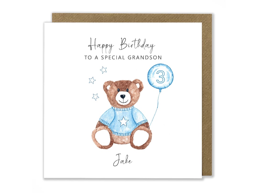 Personalised Teddy Birthday Card, Teddy Bear Birthday Card, Boy, Kid's ...