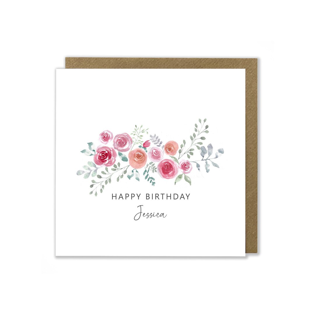 Rose Birthday Card, Watercolour Floral Greeting Card - Etsy