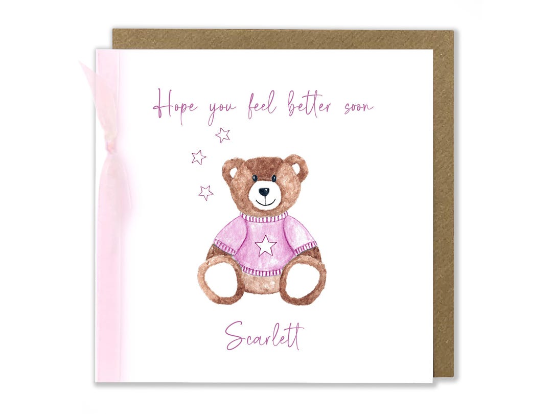 Personalised Girls Get Well Soon Card, Hope You Feel Better Soon, Pink ...