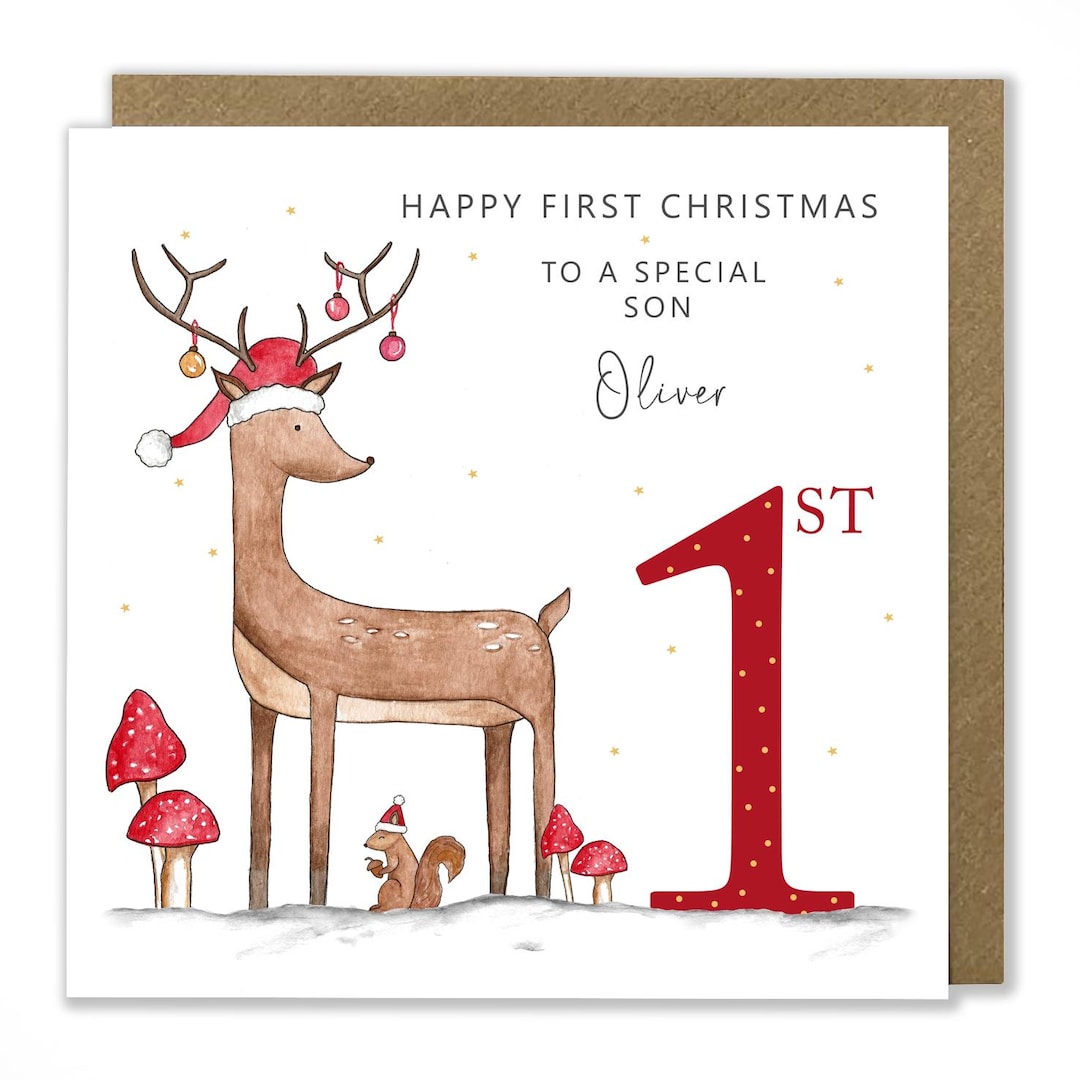 Personalised First Christmas Card, Baby's 1st Christmas, Woodland ...