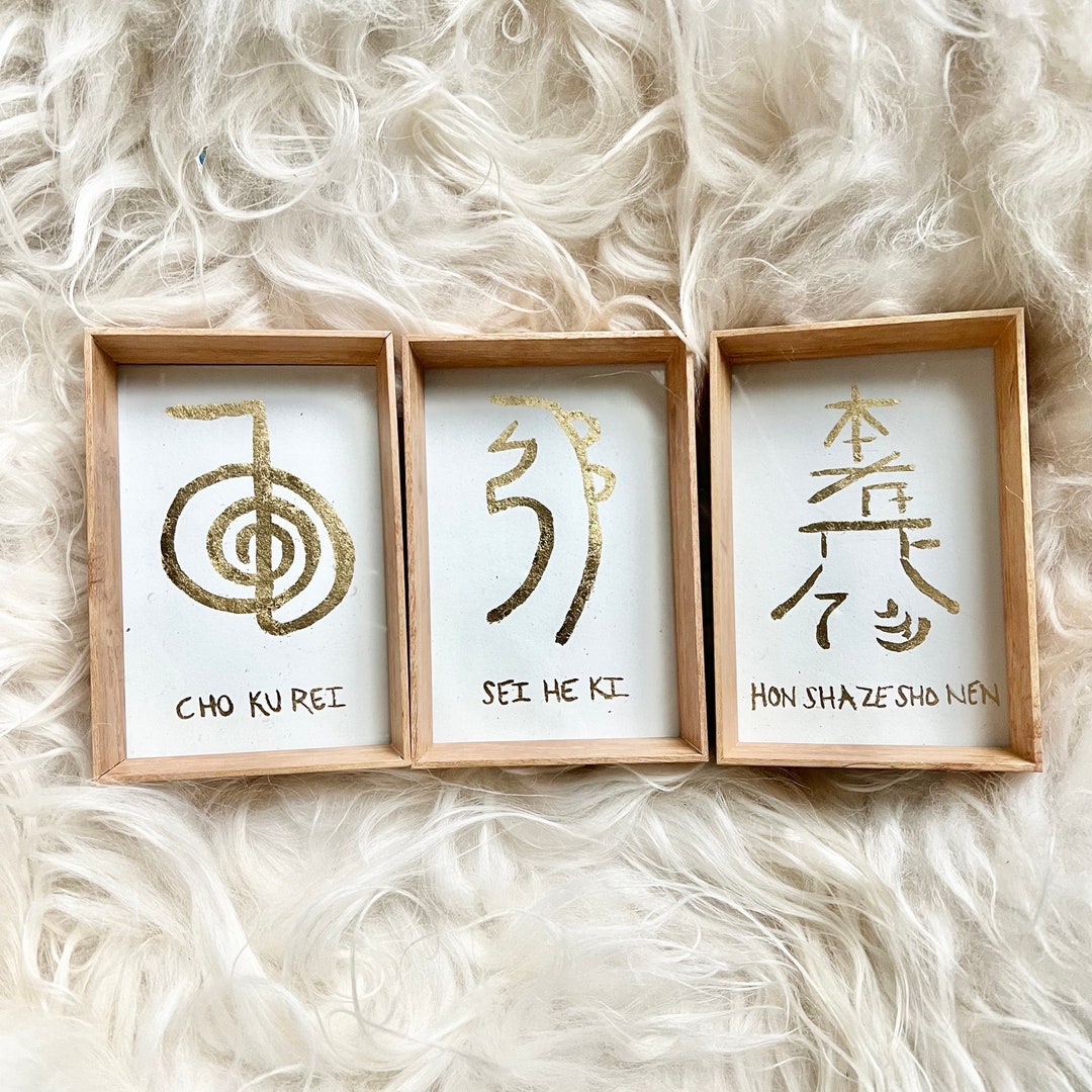 Gold Leaf Reiki Symbols Framed Cho Ku Rei, Sei He Ki, Hon Sha Ze Sho ...