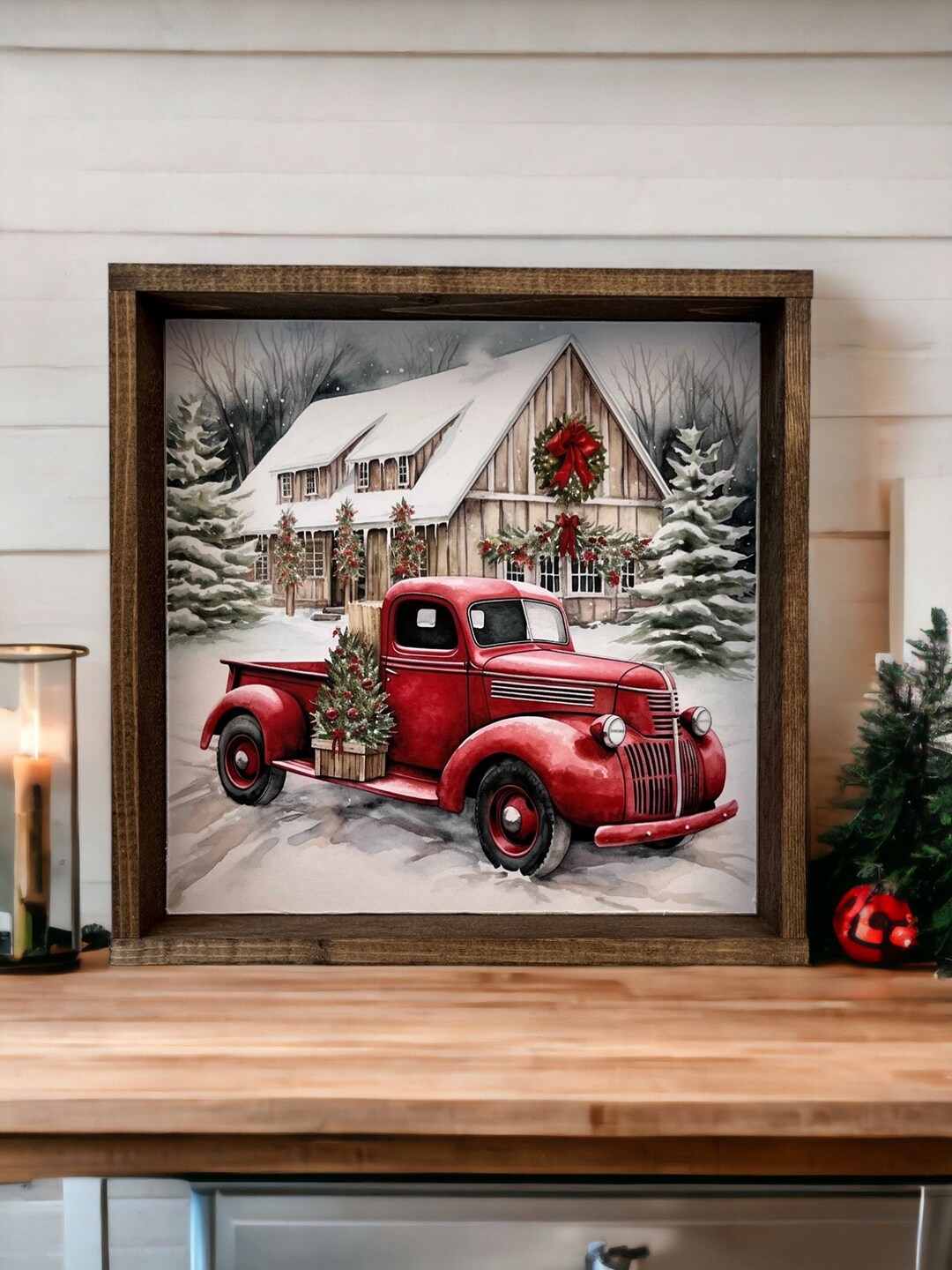 Christmas Vintage Red Truck With Barn Wood Sign, Country Christmas ...