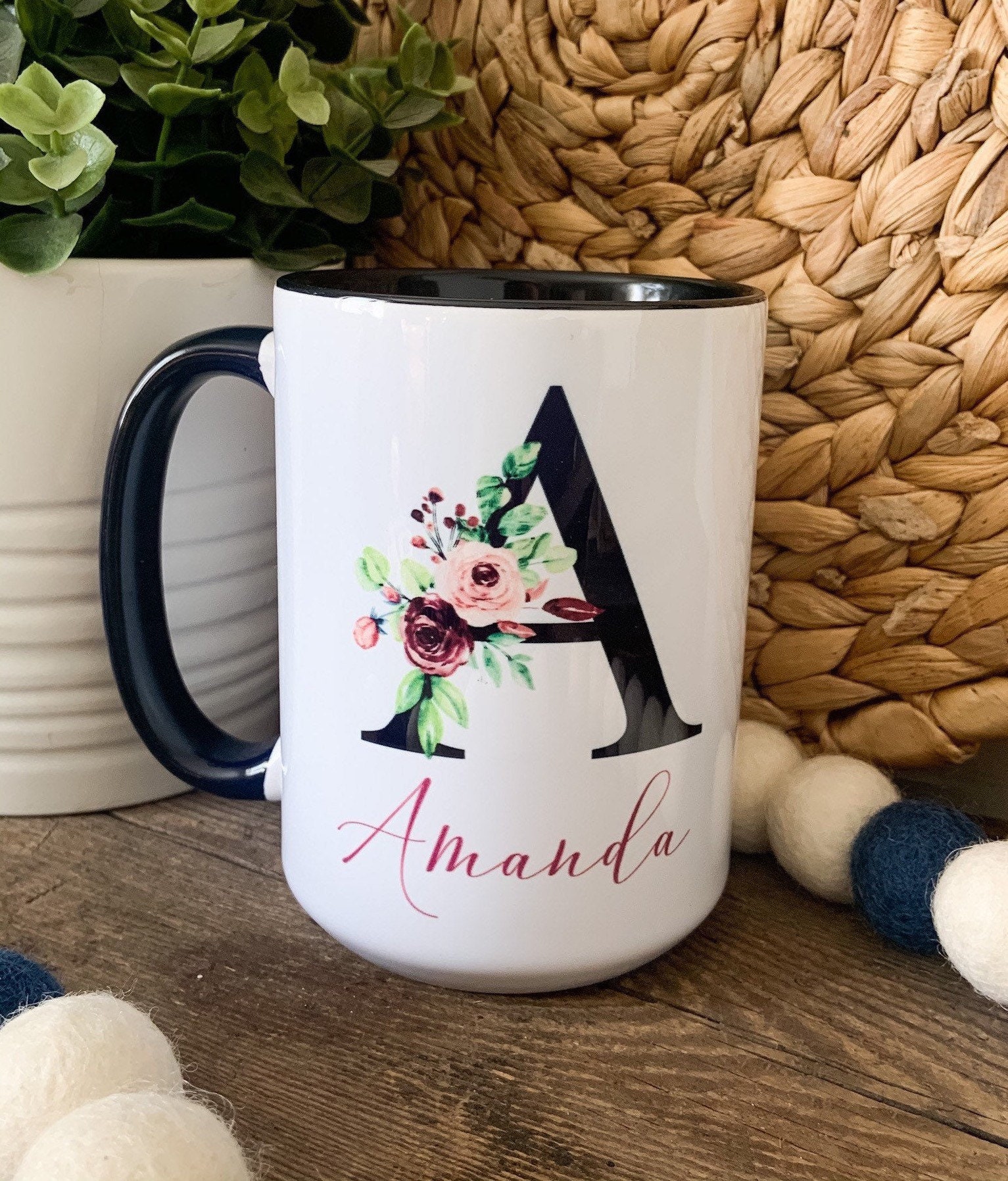 Taza De Nombre Floral Personalizada Iniciales Taza De Café Etsy España