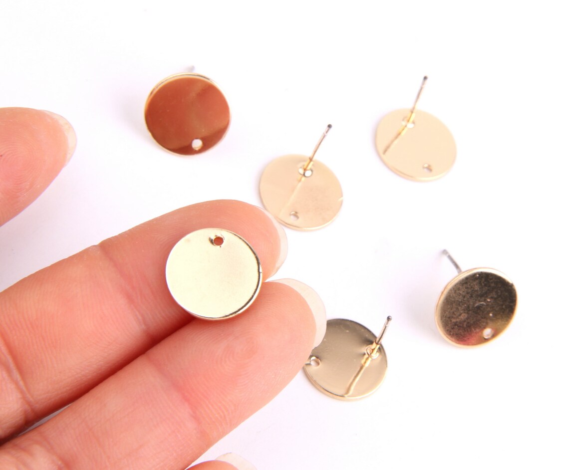 6PCS+ Gold Plated Brass Earring Stud- Brass Earring Stud With Silver ...