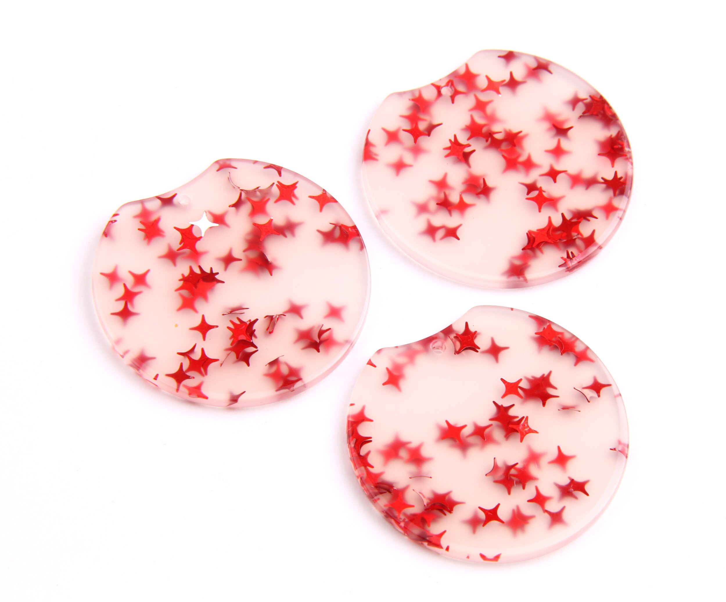 6PCS+ Acrylic Earring Charms-special Round Shaped Pendant-red Star ...