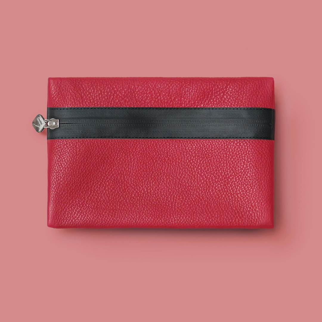 Small Purse Made of Red Vegetable Tanned Leather /raspberry Red Leather ...