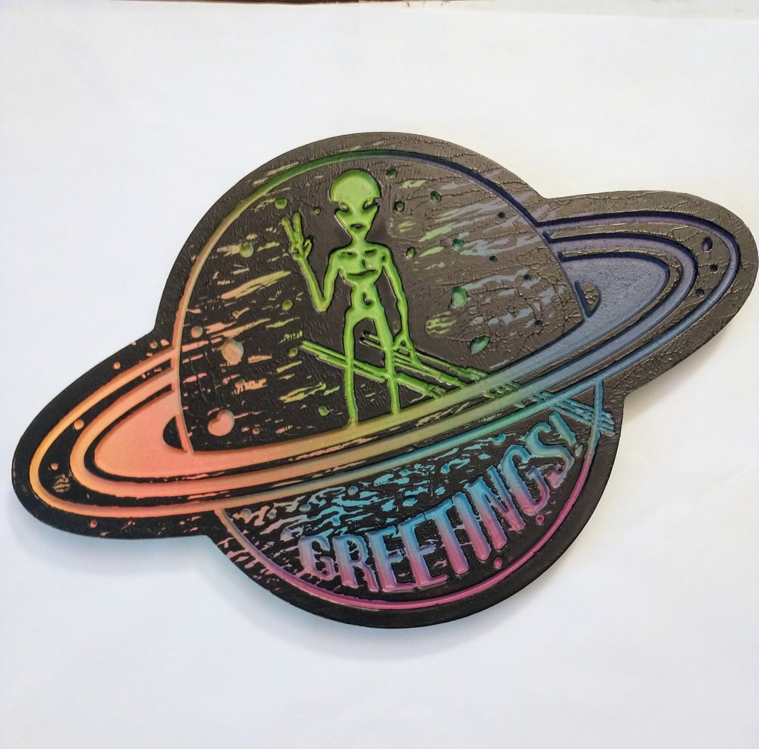New 2024 Greetings! Alien Welcome Sign - Deep Space Black Over Cosmic ...