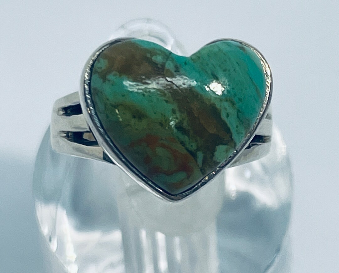 Vintage Sterling Silver Turquoise Heart Ring size: 4.5 5946 - Etsy