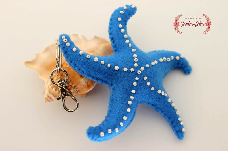 Felt Starfish Blue Starfish Keyring Summer Keychain Bag - Etsy
