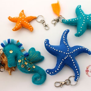 Felt Starfish Blue Starfish Keyring Summer Keychain Bag - Etsy