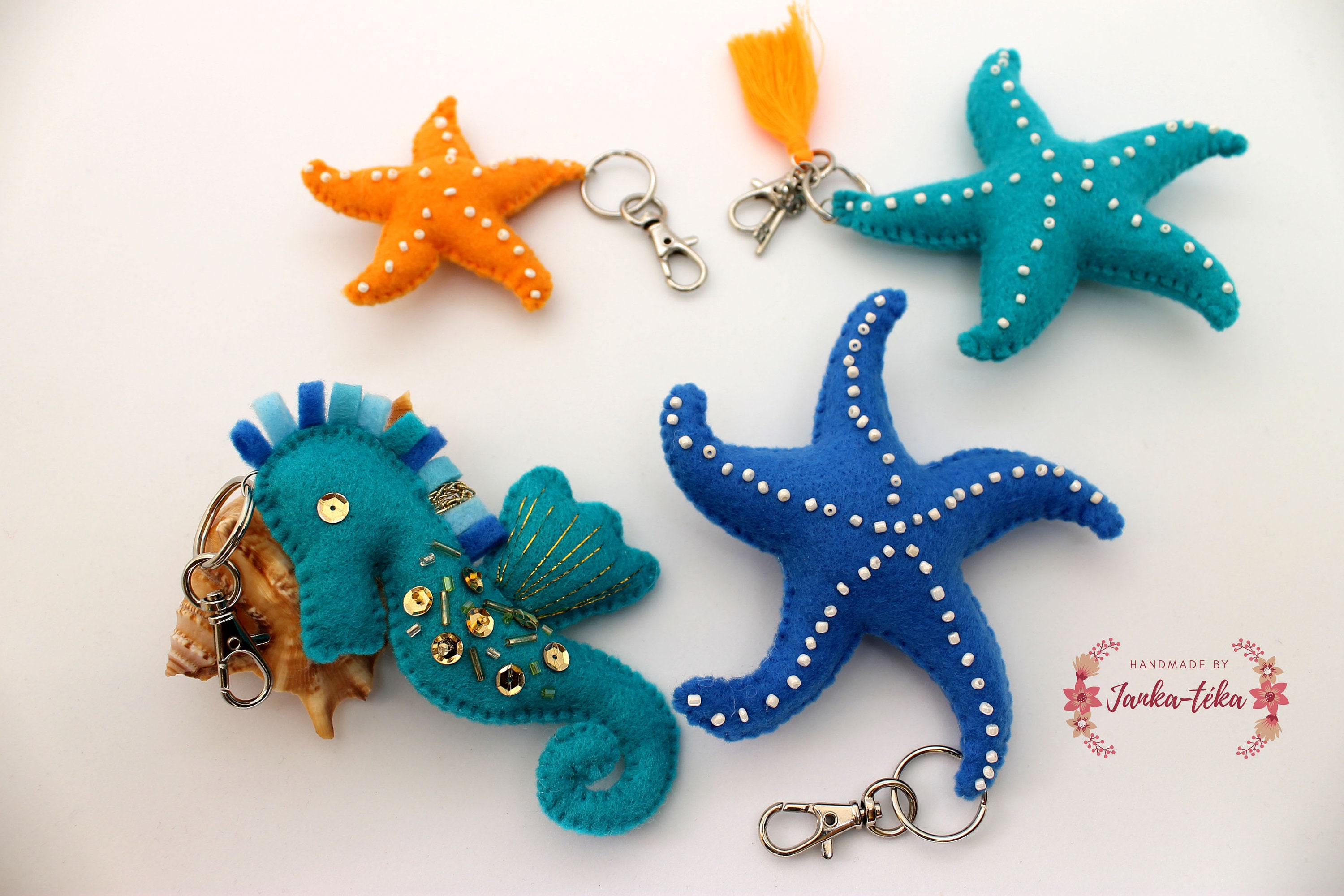 Felt Starfish Blue Starfish Keyring Summer Keychain Bag - Etsy