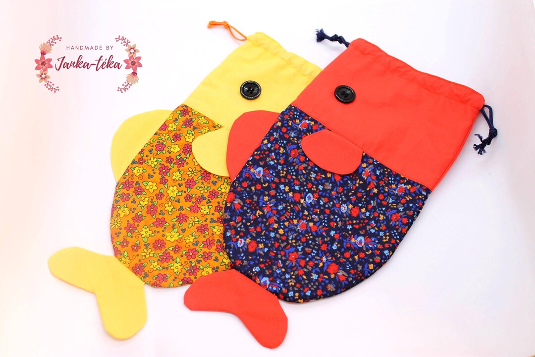 Colorful Fish Drawstring Bag, Floral Fabric Pouch, Handmade Gift Bag ...