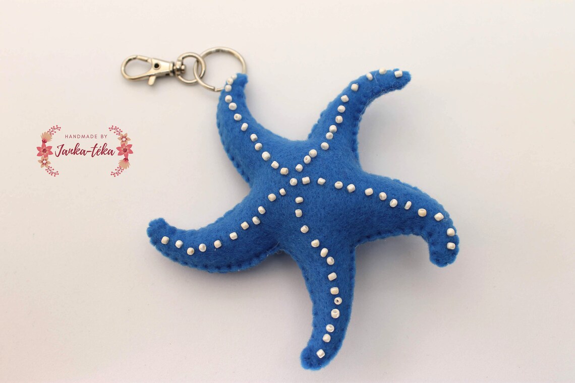 Felt Starfish Blue Starfish Keyring Summer Keychain Bag - Etsy